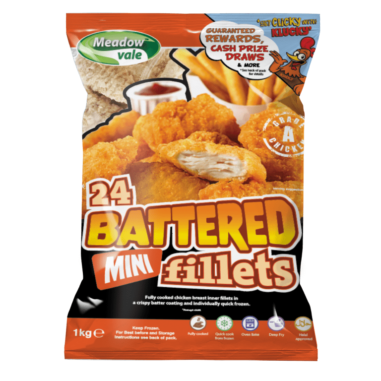 Meadowvale Battered Chicken Mini Fillets HALAL 1kg - ELC UK LTD